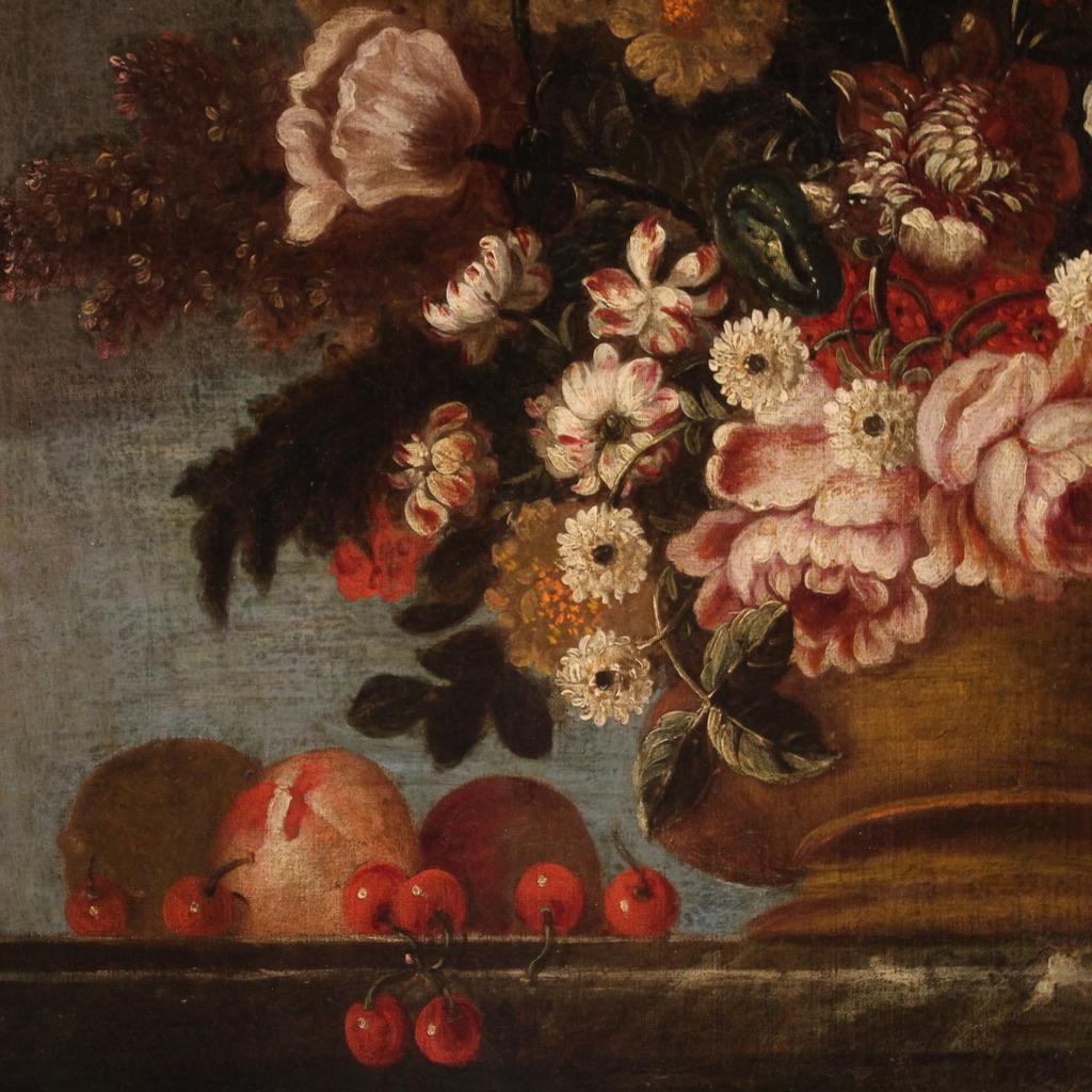 18th Century Oil on Canvas Italian Still Life Painting Vase with ...