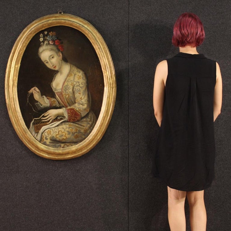 18th Century Oil on Canvas Oval Italian Antique Painting Lady Portrait ...