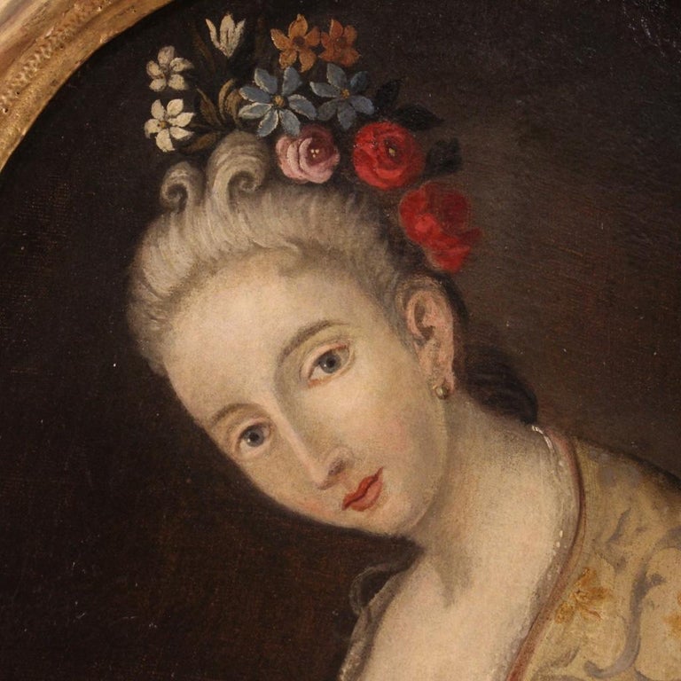 18th Century Oil on Canvas Oval Italian Antique Painting Lady Portrait ...