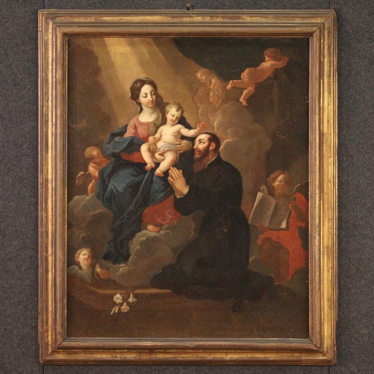 18th Century Oil on Canvas Painting Madonna with Child and Blessed ...