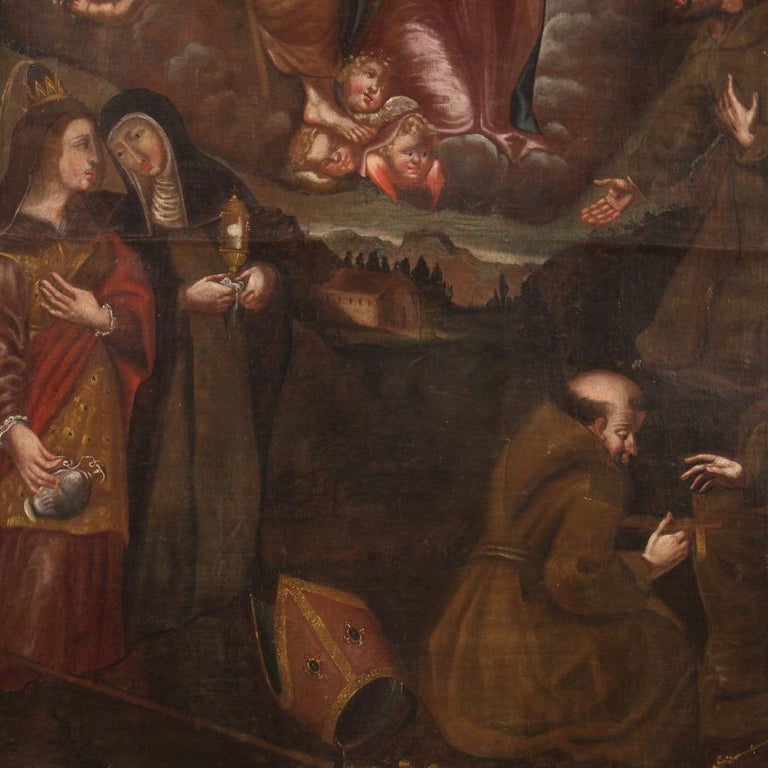 18th Century Oil on Canvas Spanish Religious Painting Adoration of Saints, 1730 For Sale at 1stDibs