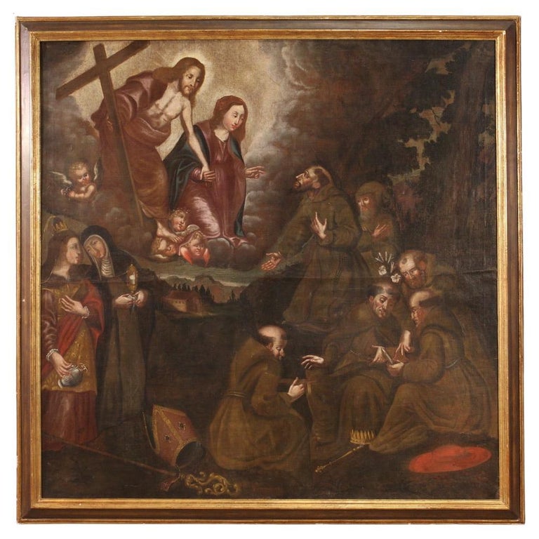 18th Century Oil on Canvas Spanish Religious Painting Adoration of ...