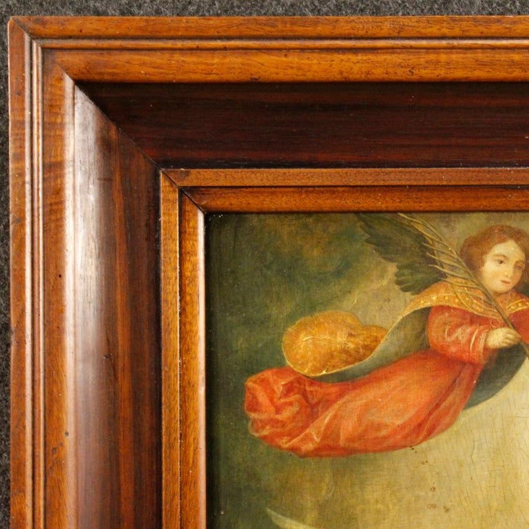18th Century Oil on Panel Flemish Religious Painting Virgin with Angels ...