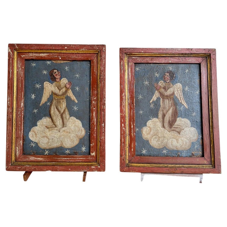 18th Century Oil on Wood Paintings of Angels For Sale at 1stDibs