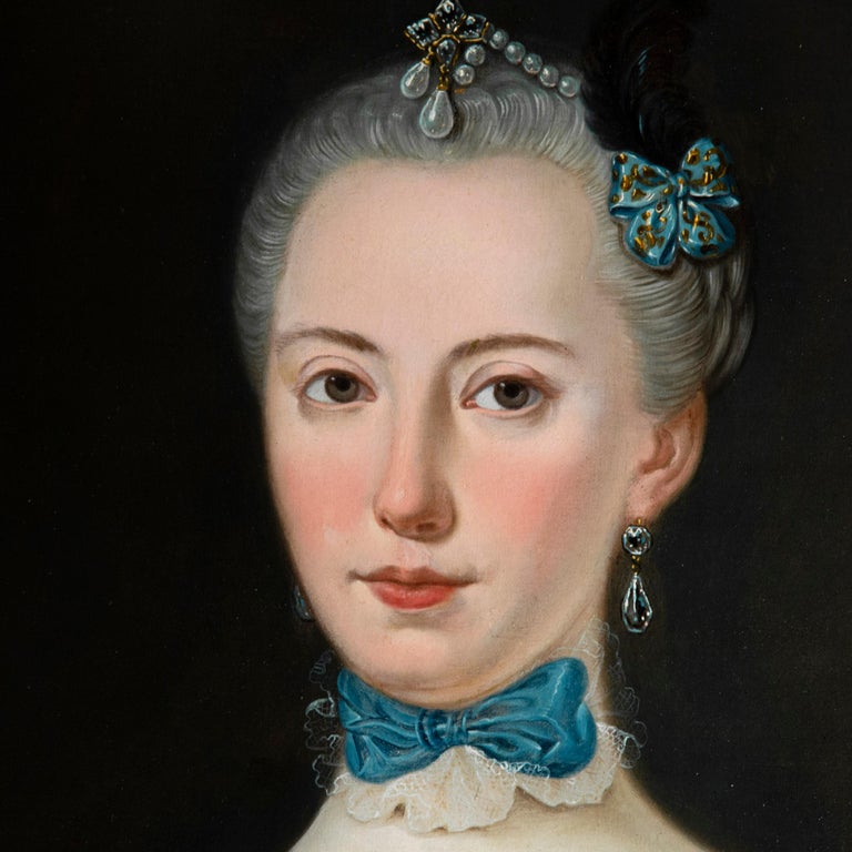 18th Century Oil Portrait of a Noble Lady in Blue at 1stDibs