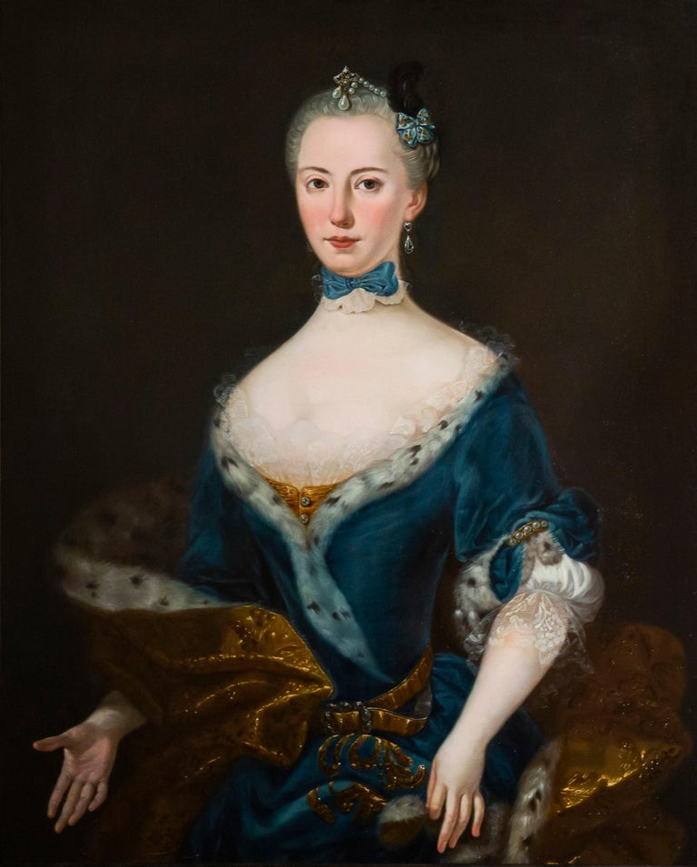 18th Century Oil Portrait of a Noble Lady in Blue at 1stDibs