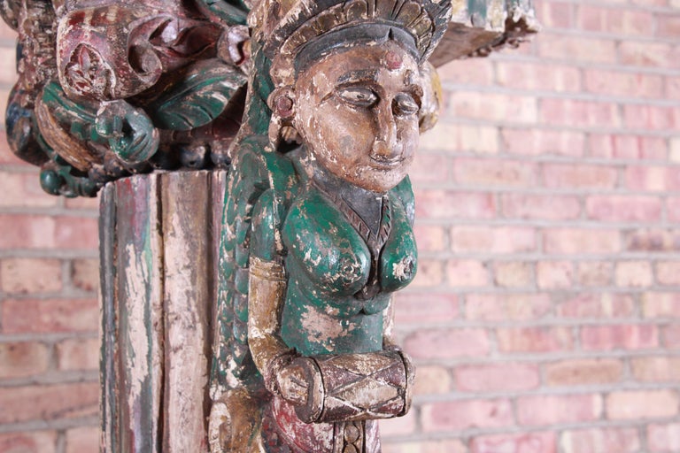 18th Century Ornate Carved and Painted Wood Indian Architectural ...