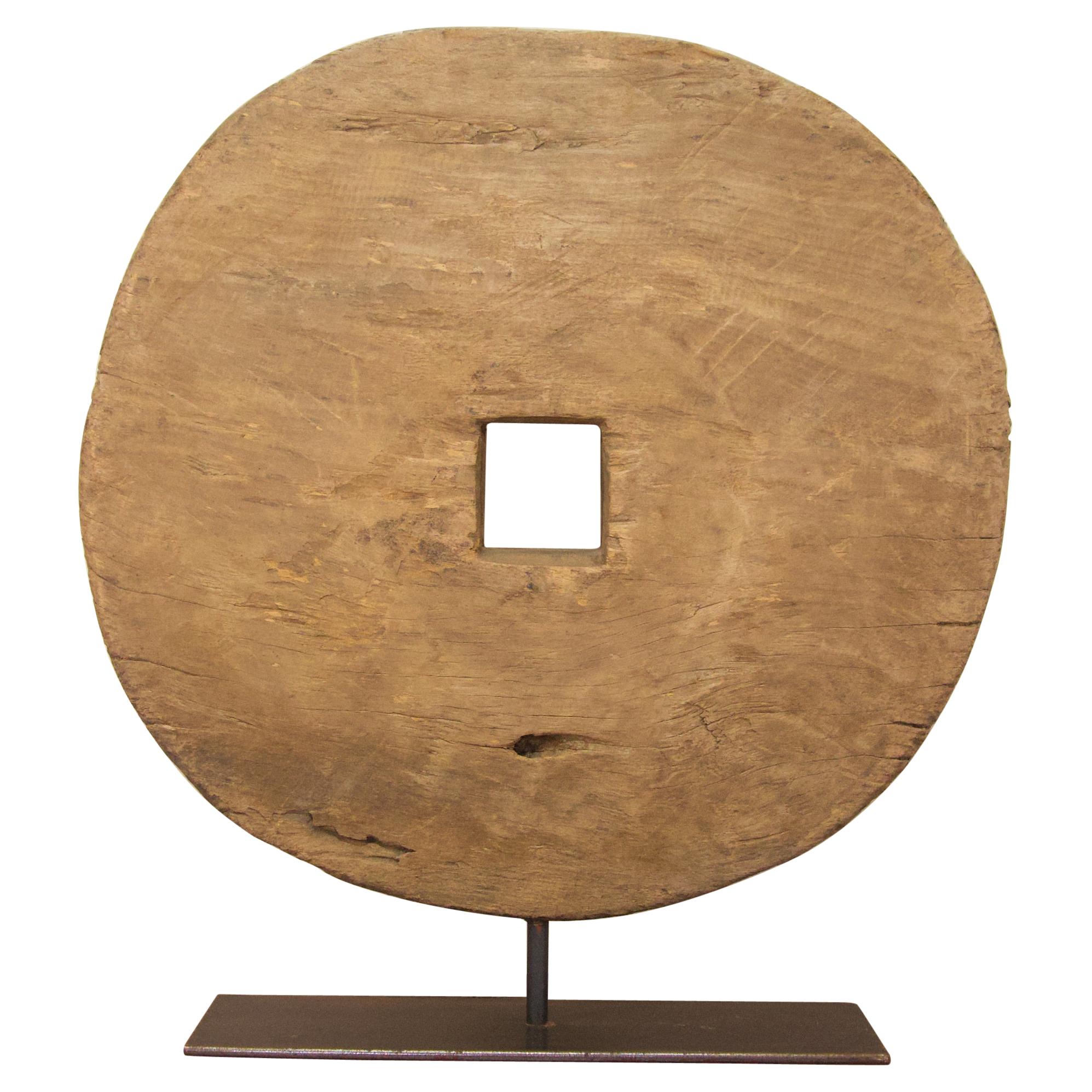 Antique Wagon Wheel on brushed Steel Stand at 1stDibs