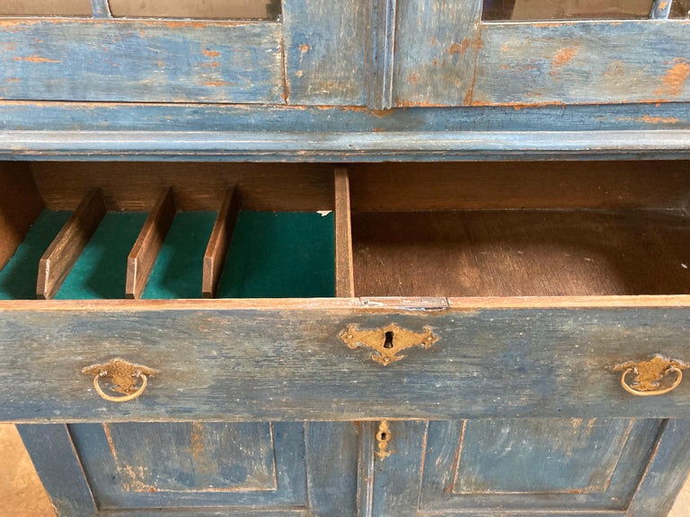 18th Century Painted Oak Dutch Deux Corps Cupboard For Sale at 1stDibs
