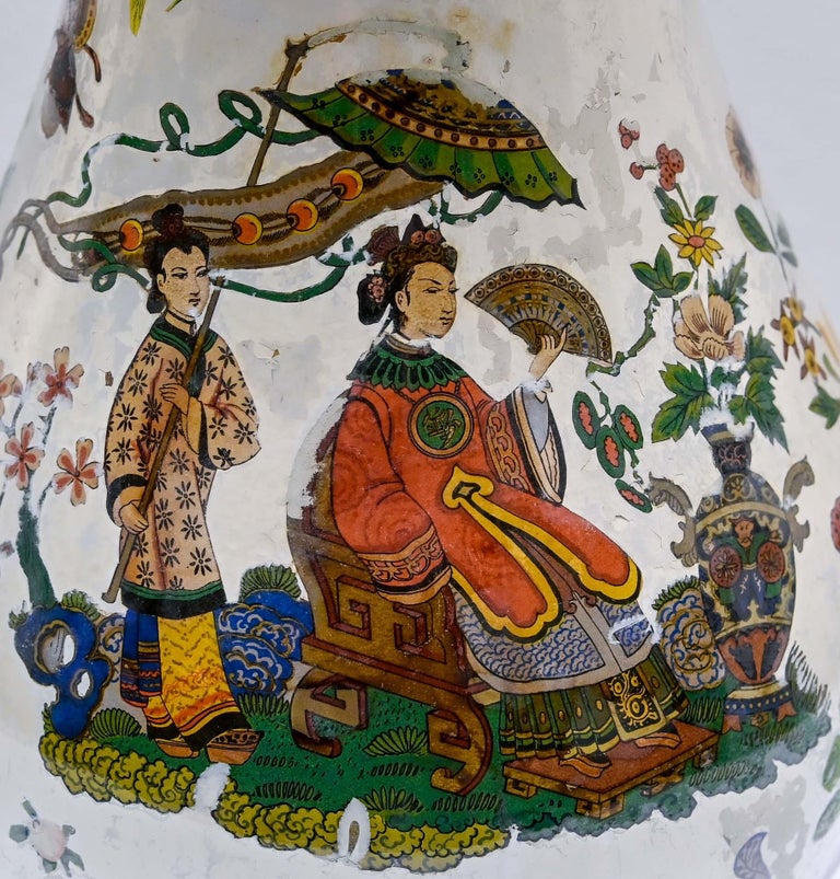 18th Century Pair Decalcomania Glass Vases Piemonte Italy Arte Povera ...