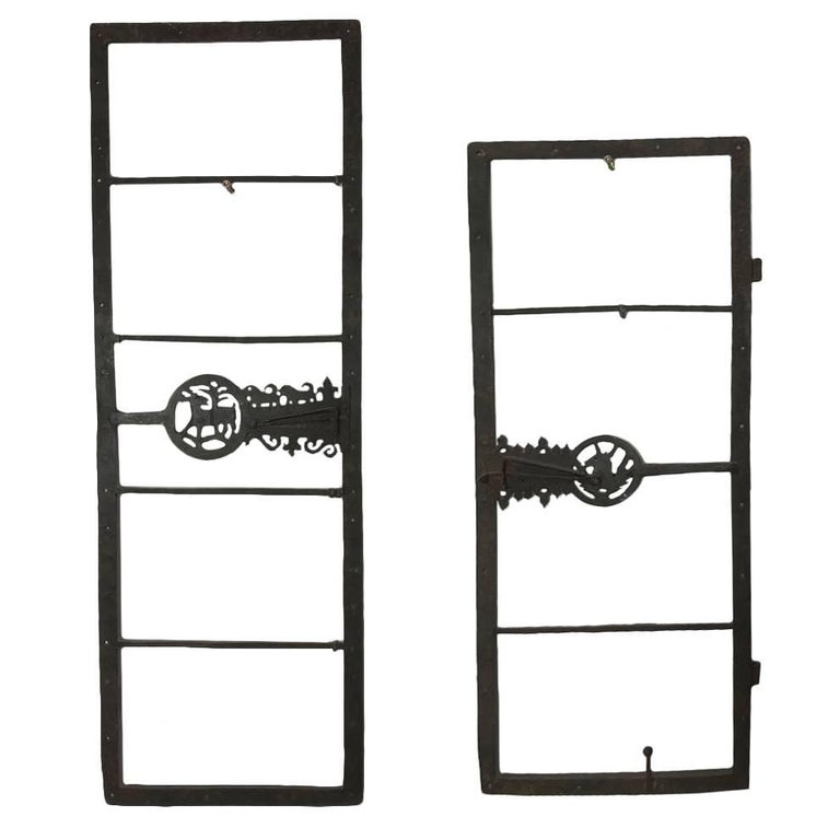 19th Century Pair of Decorative Folk Art Wrought Iron Grilles Window ...