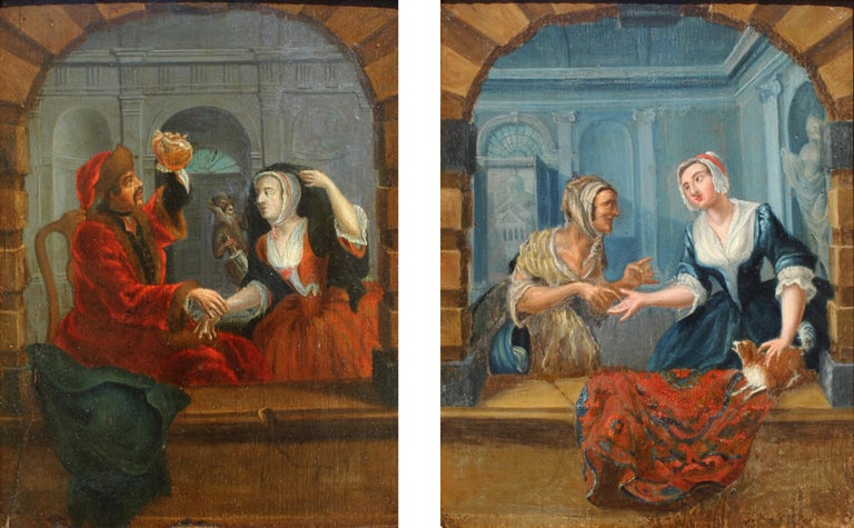 18th Century Pair of Flemish Scenes by Louis De Moni Paintings Oil on ...