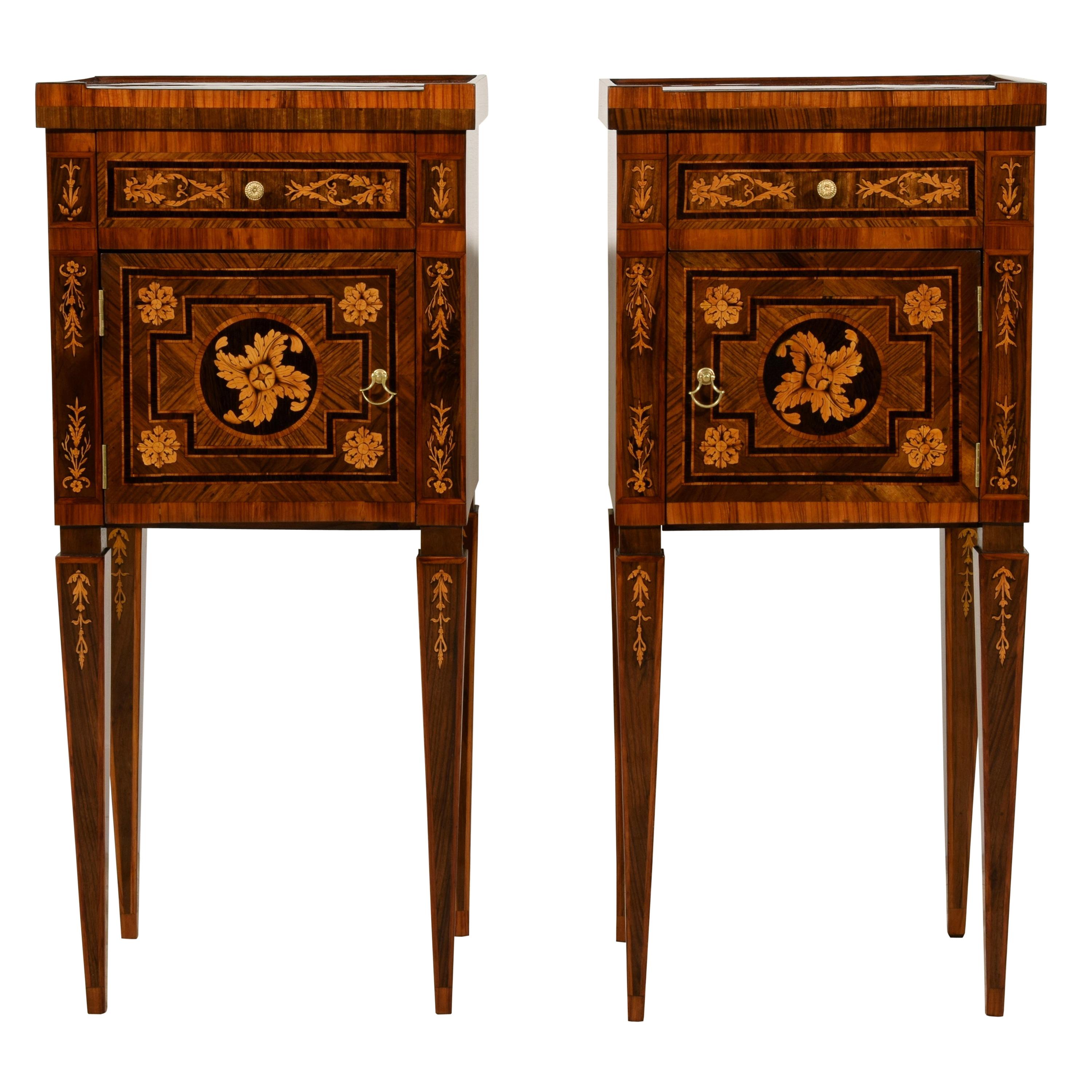 18th Century, Pair of Italian Neoclassical Inlaid Wood Bedside Tables ...