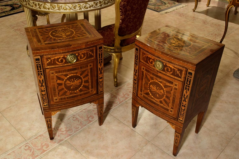 18th Century, Pair of Neoclassical Italian Inlaid Wood Bedside Tables ...
