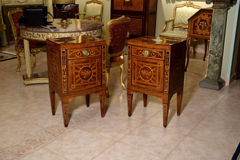 18th Century, Pair of Neoclassical Italian Inlaid Wood Bedside Tables ...