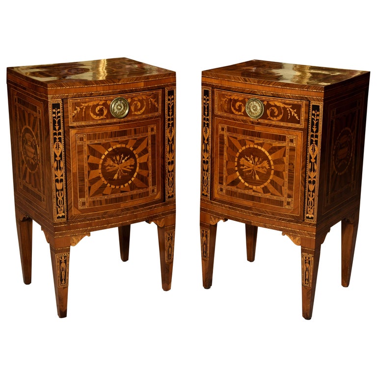 18th Century, Pair of Neoclassical Italian Inlaid Wood Bedside Tables ...