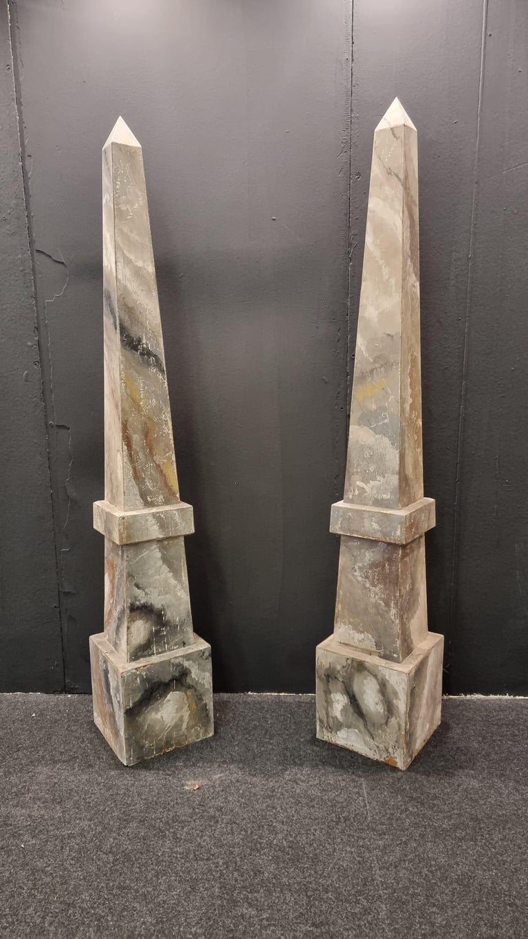 18th Century Pair of Painted Wooden Obelisks For Sale at 1stDibs