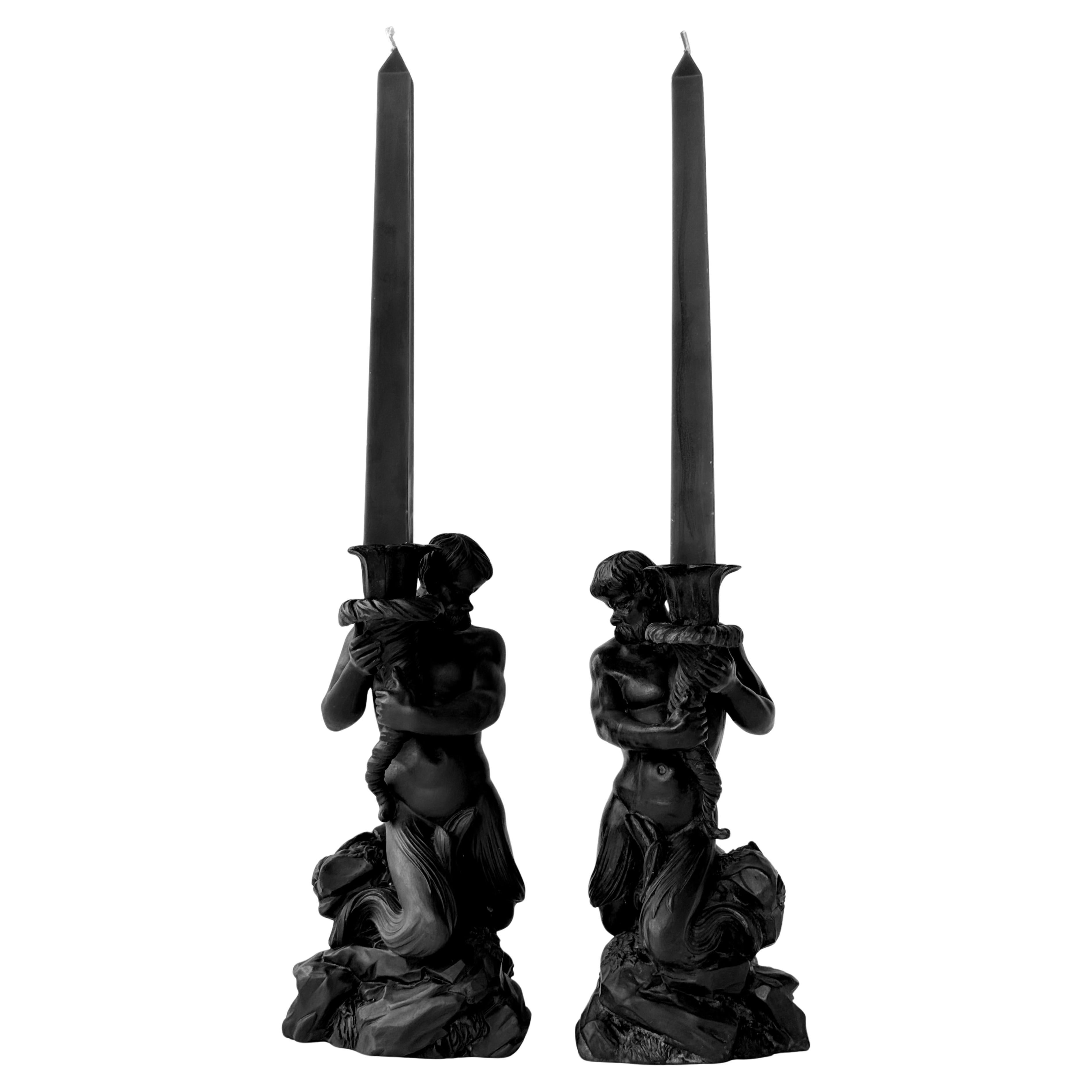 18th Century Pair Wedgwood Black Basalt Ware Triton Candlesticks For ...