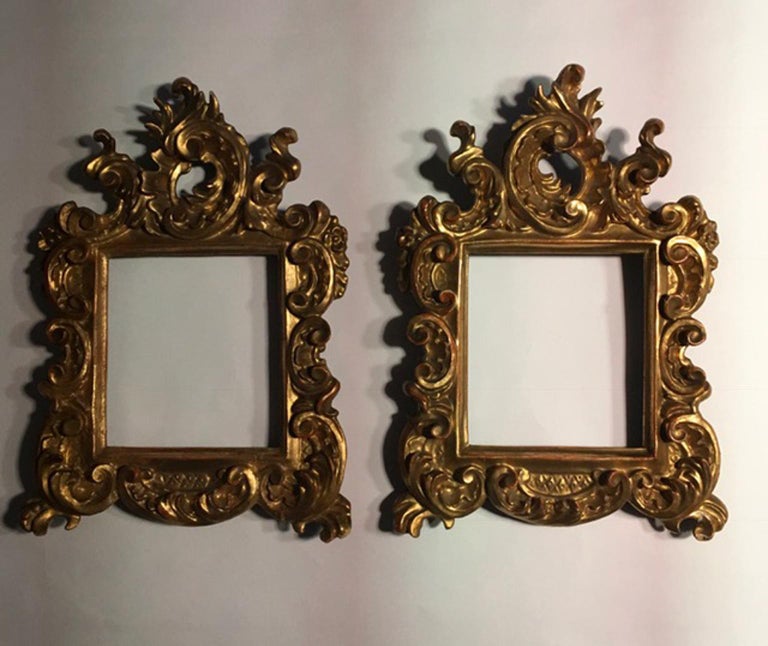 18th Century Patinated Gold Hand Carved Wood Pair of Frames Barocco ...