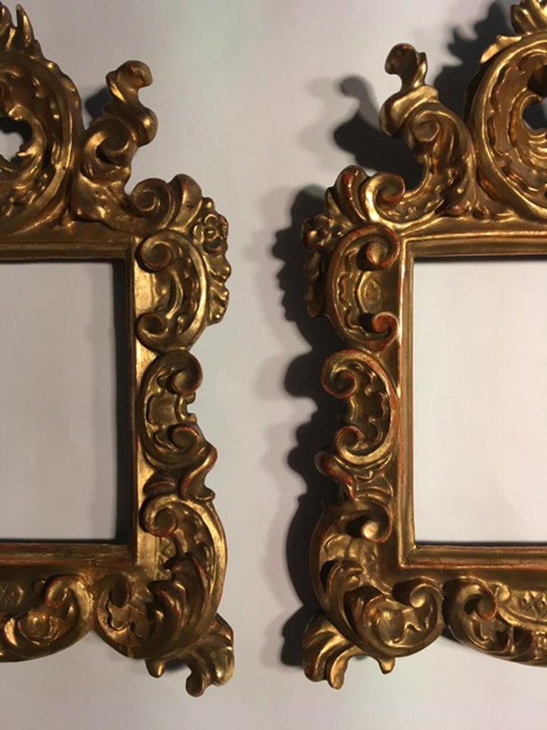 18th Century Patinated Gold Hand Carved Wood Pair of Frames Barocco ...