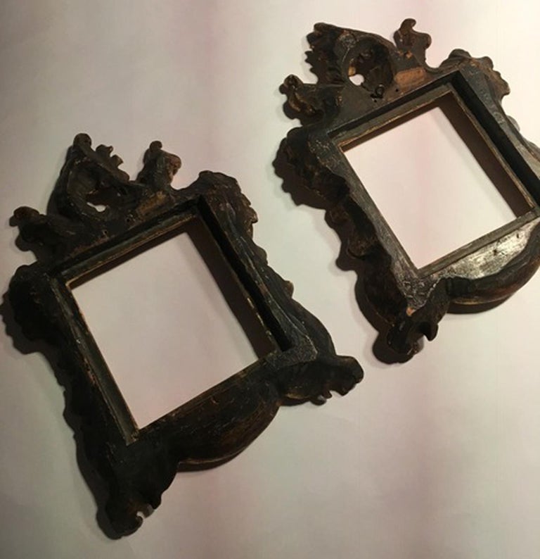 18th Century Patinated Gold Hand Carved Wood Pair of Frames Barocco ...