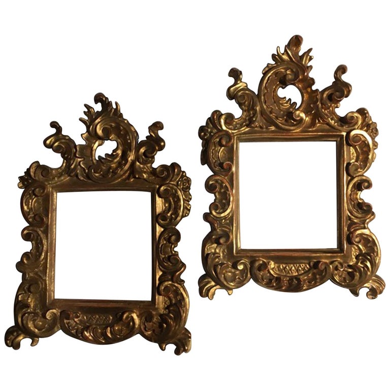 18th Century Patinated Gold Hand Carved Wood Pair of Frames Barocco ...