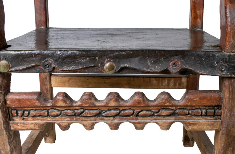 18th Century Peruvian "Frailero" Wooden Chair with Leather Seat and ...