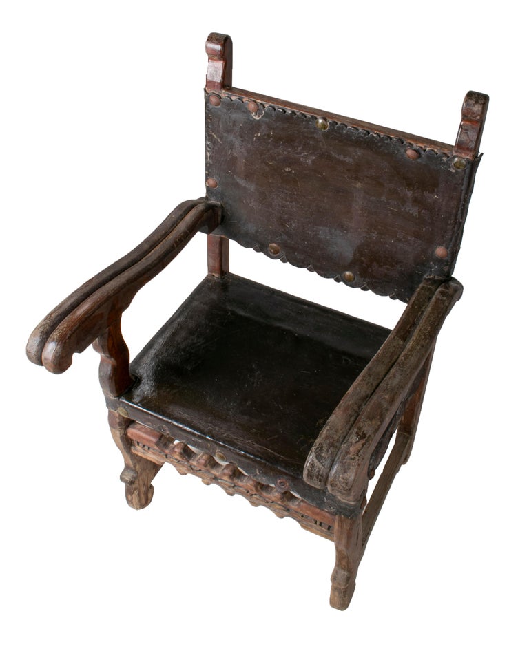 18th Century Peruvian "Frailero" Wooden Chair with Leather Seat and ...