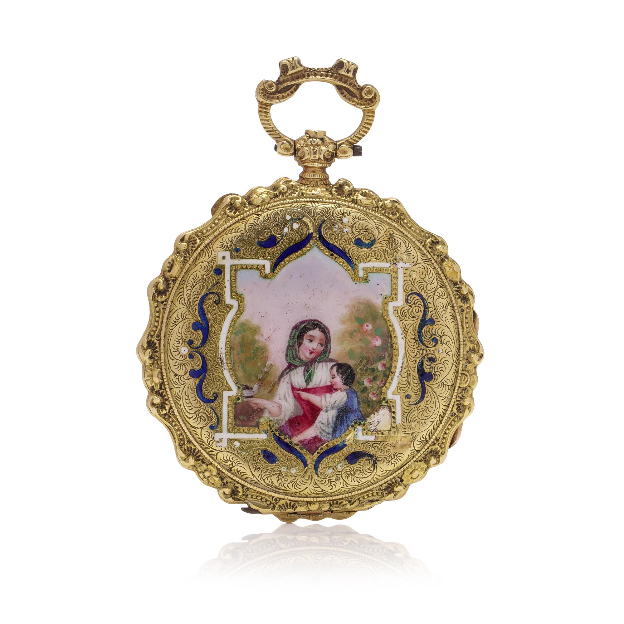 18th century pocket watch with painted enamel portrait For Sale at 1stDibs