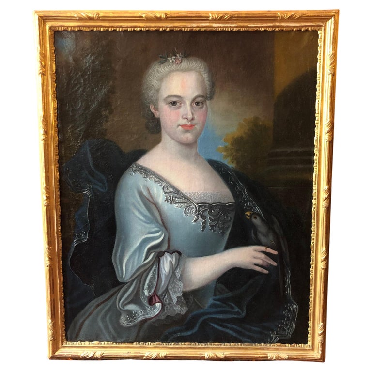 18th Century Portrait of a Young Woman with Parakeet For Sale at 1stDibs