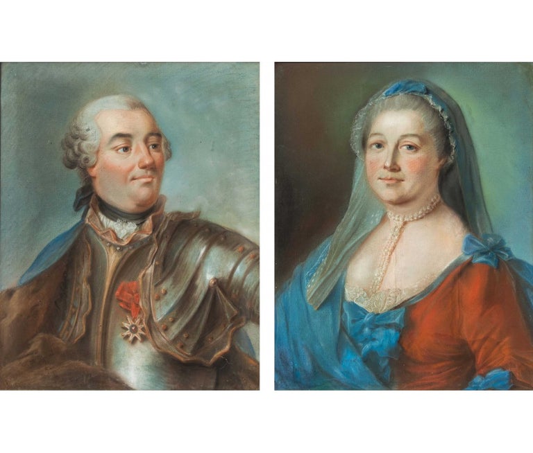 18th Century Portrait of Louis XV of France and Queen Consort Pastel on ...
