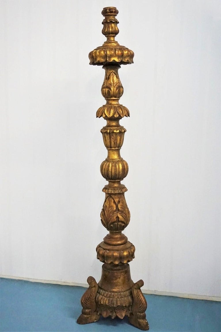 18th Century Portuguese Carved Giltwood Church Torchère, Candleholder ...