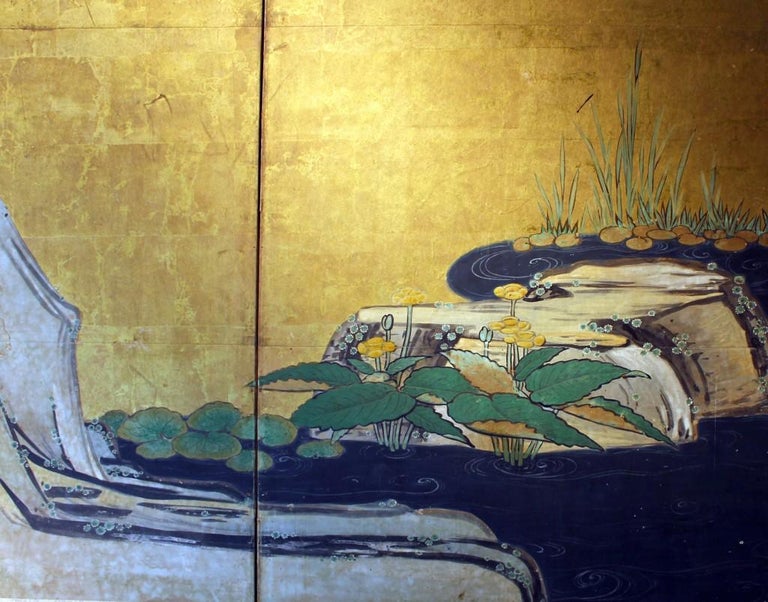 18th Century Rinpa School Japanese Folding Screen Six Panels Rice Paper ...