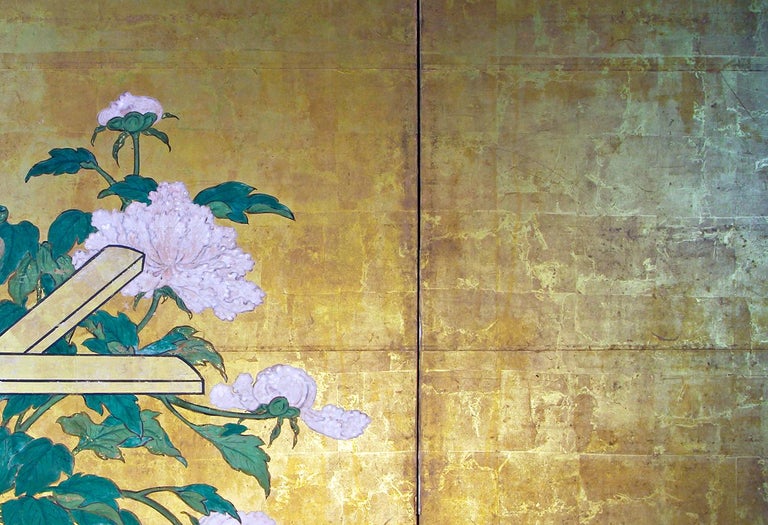 18th Century Rinpa School Japanese Folding Screen Six Panels Rice Paper ...