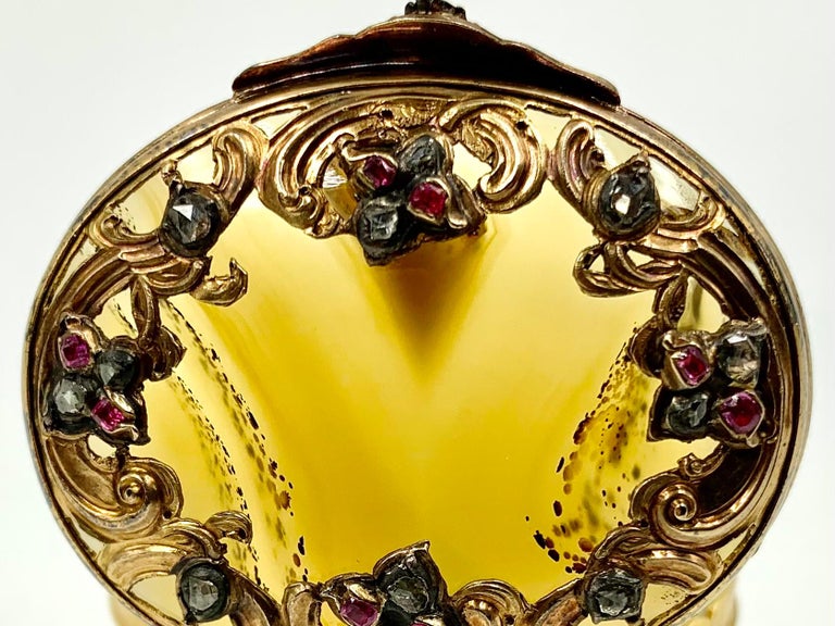 18th Century Rococo Rose, Yellow Gold Diamond, Ruby Agate Snuff Box ...