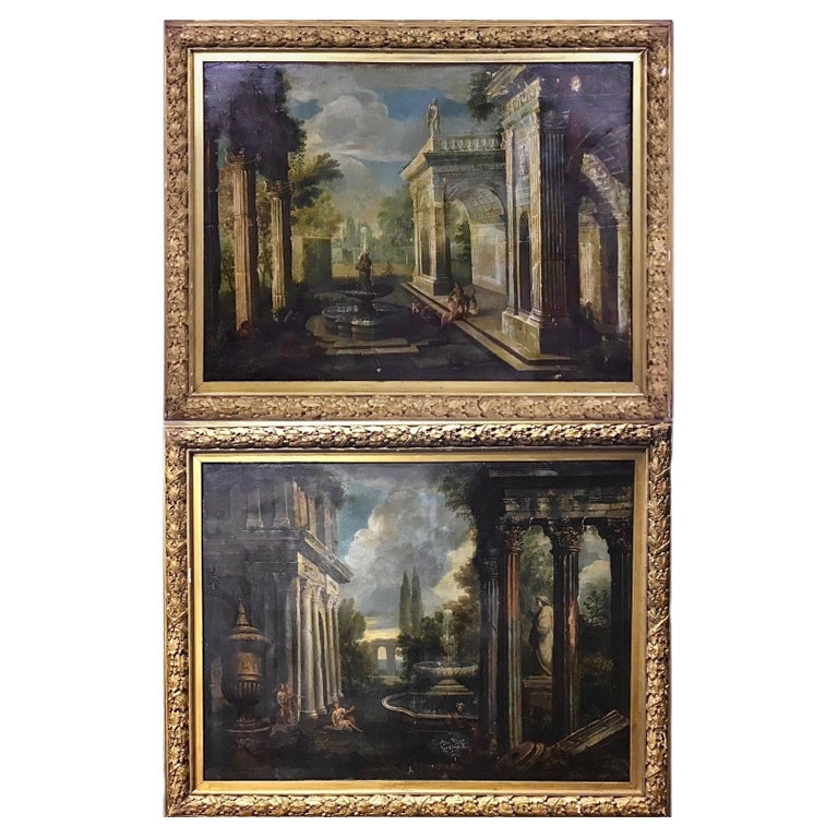 18th Century, Roman Ruins and Landscape Paintings, Pair For Sale at 1stDibs
