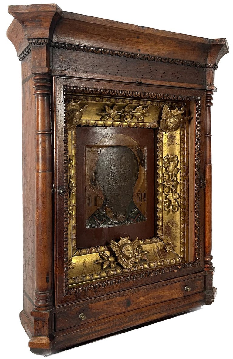 18th Century Russian Icon in Display Cabinet For Sale at 1stDibs
