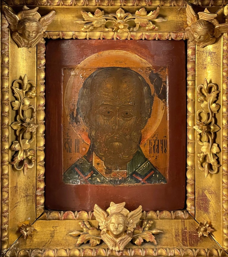 18th Century Russian Icon in Display Cabinet For Sale at 1stDibs
