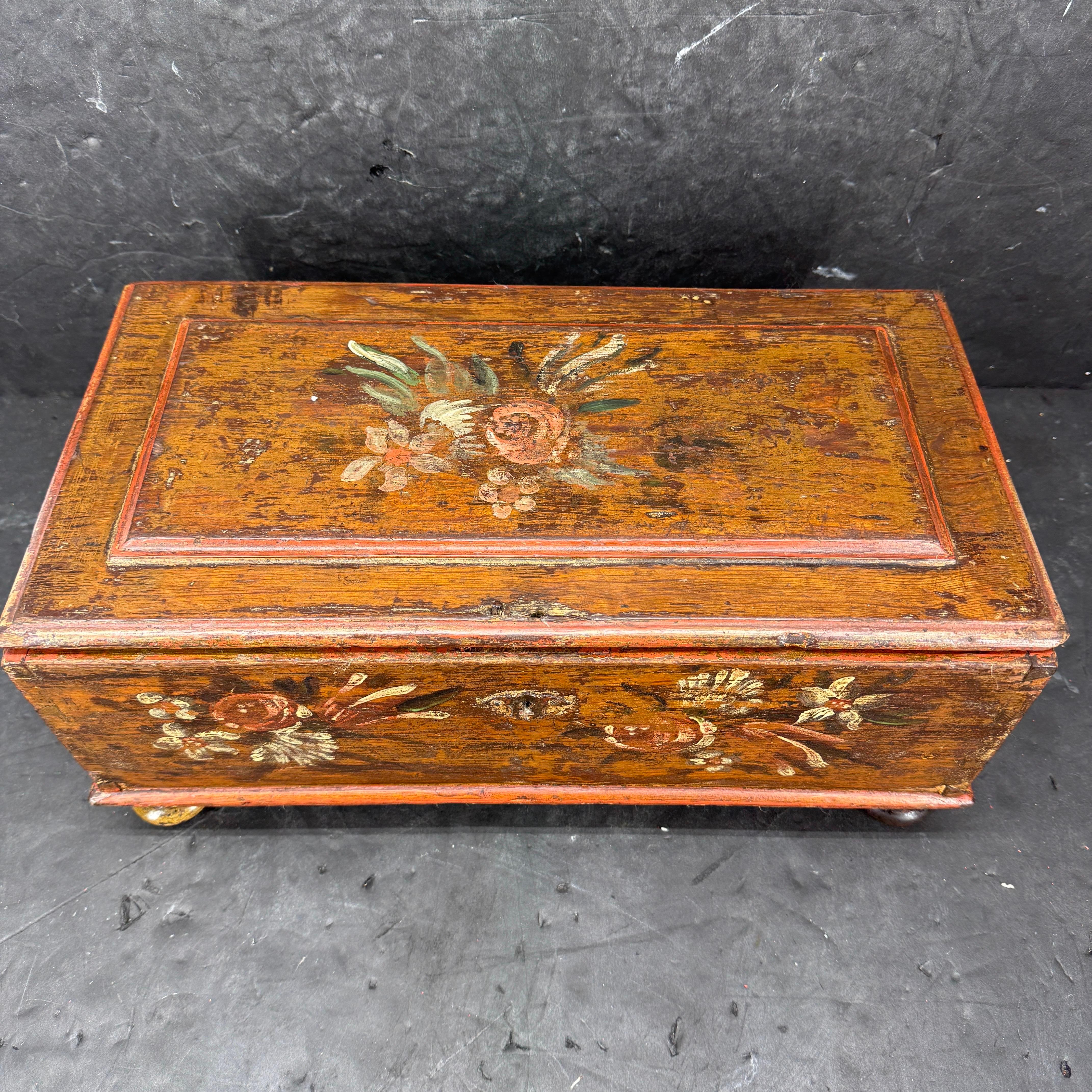 18th Century Scandinavian Folk Art Hand-Painted Rectangular Chest Box ...