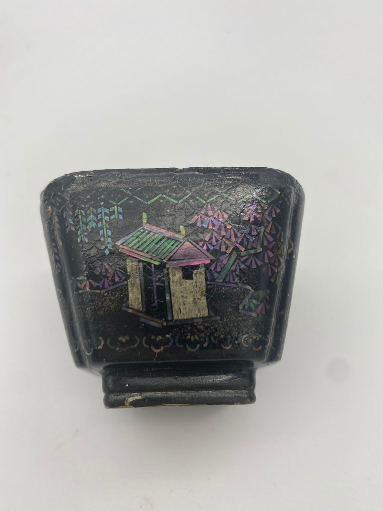 17th Century Set of 8 Chinese Lacquer Silver Cups with Mother of Pearls ...