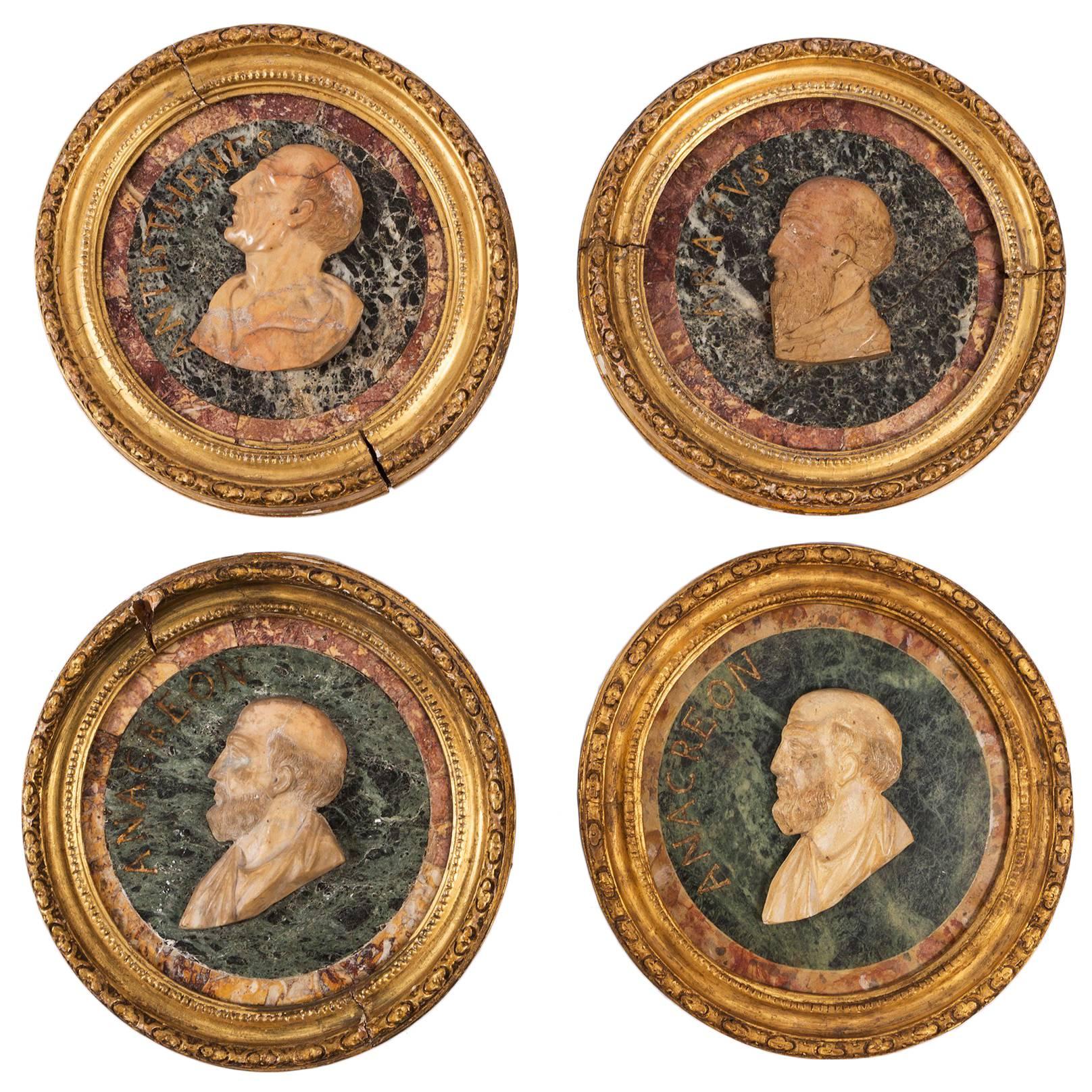 18th Century Set of Four Italian Grand Tour Specimen Marble Portrait ...
