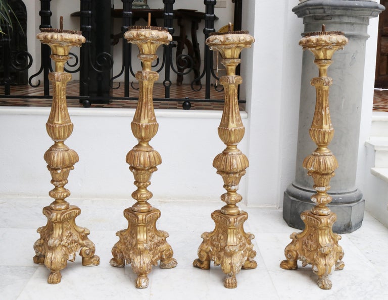 18th Century Set of Four Spanish Gold Gilded Wooden Pricket Sticks at ...