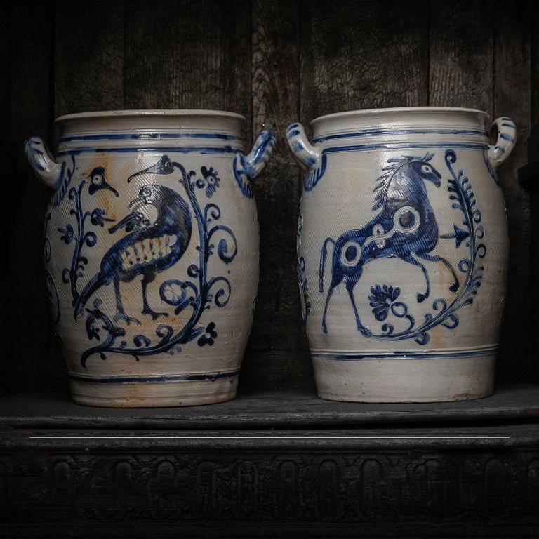 18th Century Set of Ritzdekor Westerwald Horse and Bird Pottery or ...