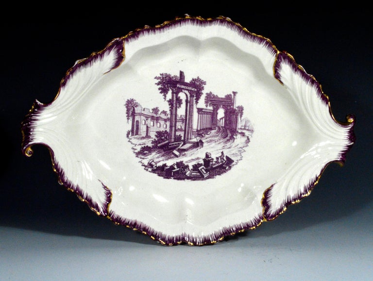 18th-Century Shell-Edge Creamware Sauce Tureen Puce-Decorated by Neale ...