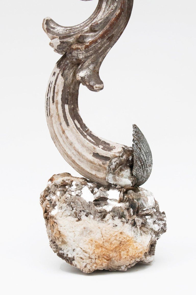 18th Century Silver Scroll Italian Fragment with Silver Leaf Shells on ...