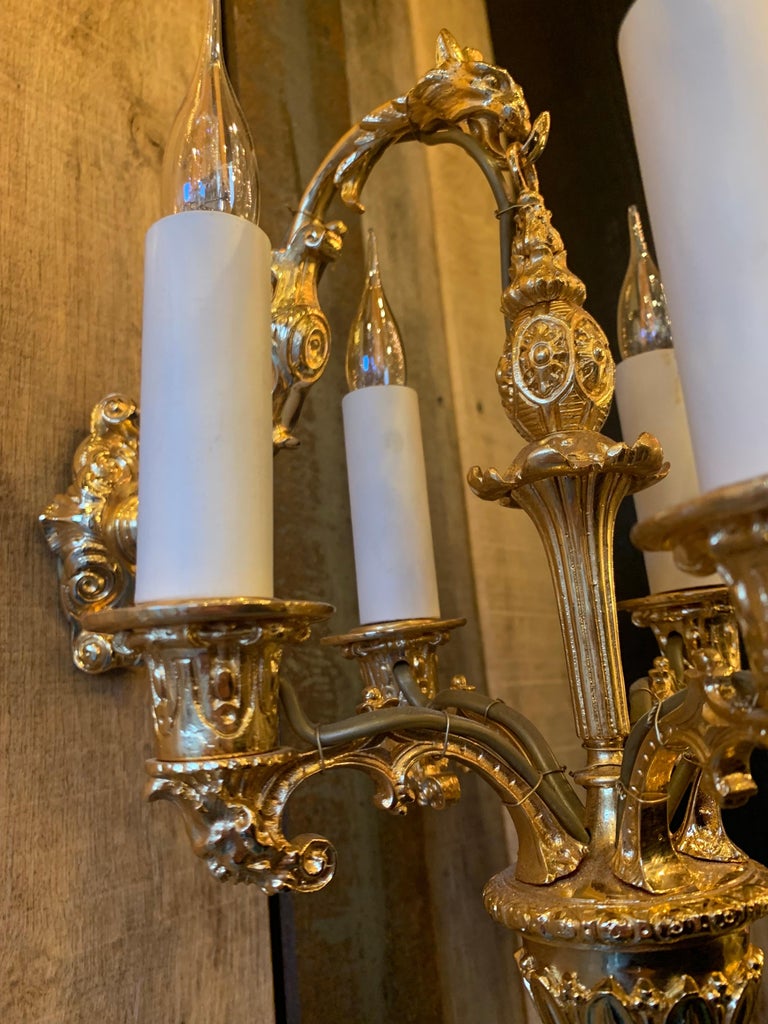 18th Century Small Dragons Wall Lamp with 5 lights in Bronze and Gold ...