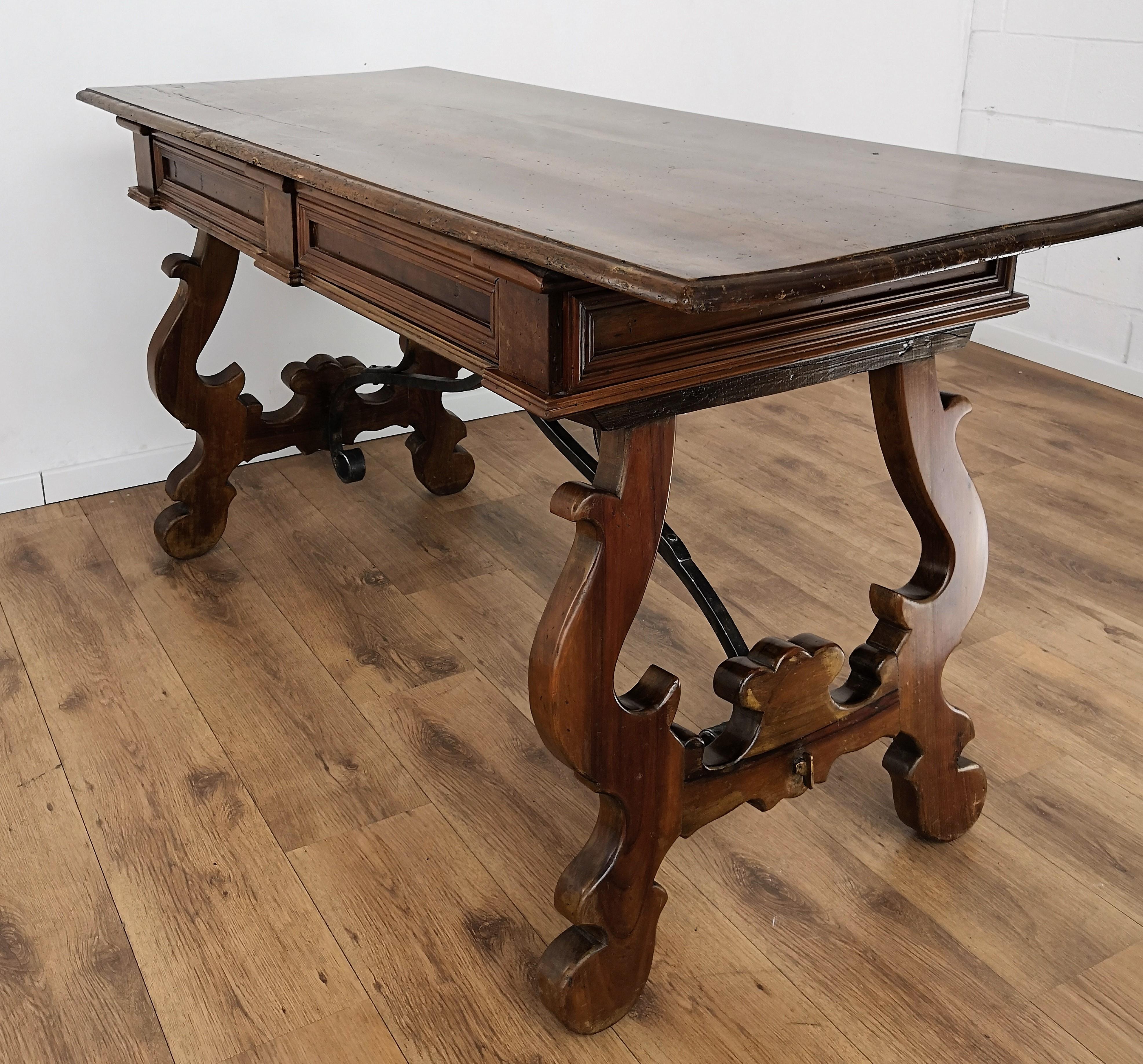 18th Century Solid Walnut Baroque Lyre-Leg Trestle Refectory Desk ...