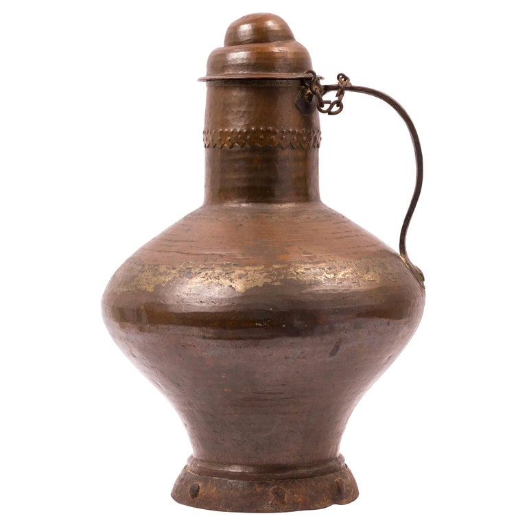18th Century Spanish Arab Style Copper Water Jug with Compound Dome Lid ...