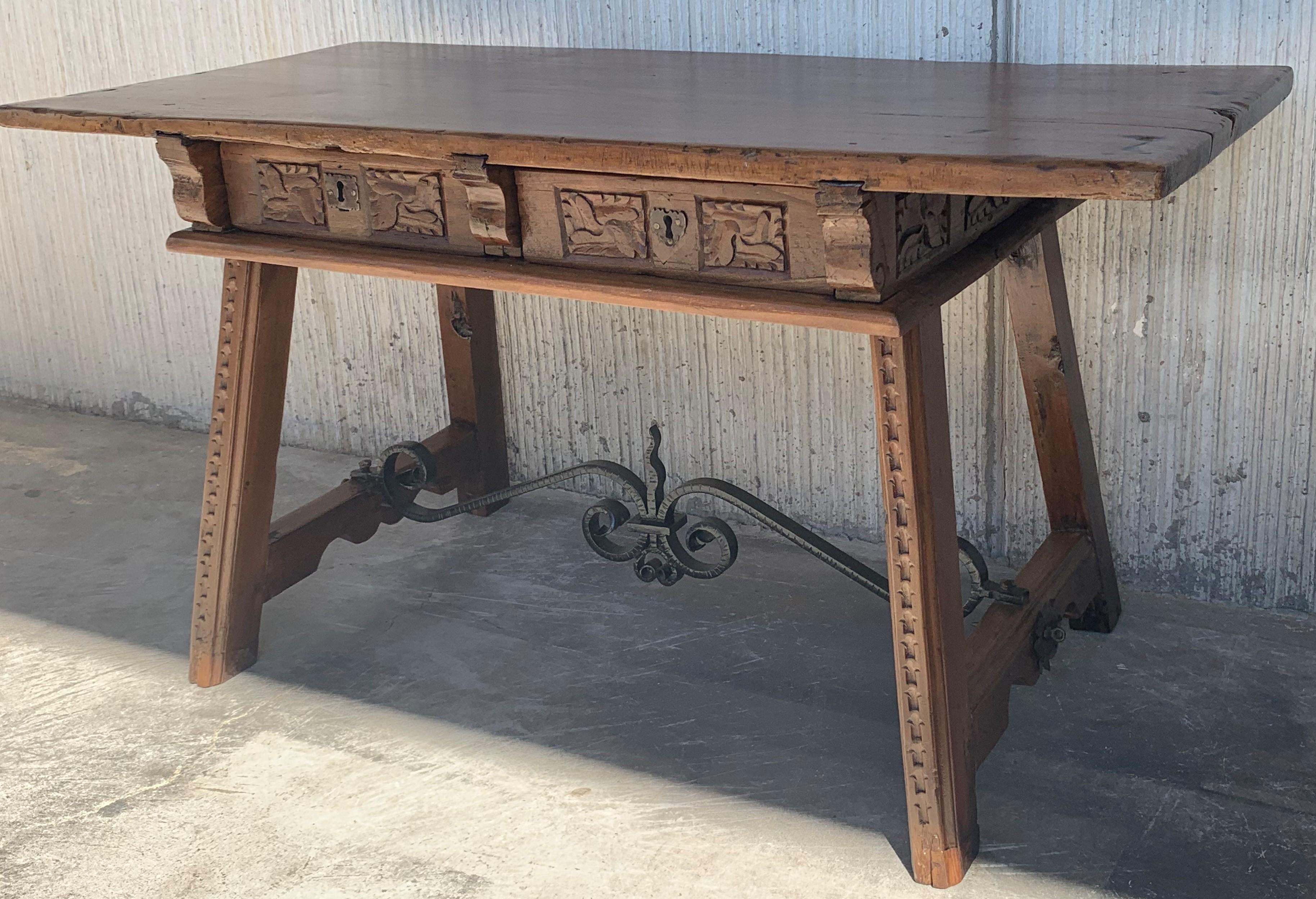 18th Century Catalan Spanish Baroque Walnut Trestle Table, Restored at ...