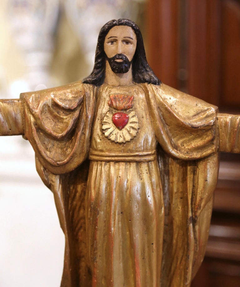 18th Century Spanish Carved Polychrome Gilt Statue of Christ with ...